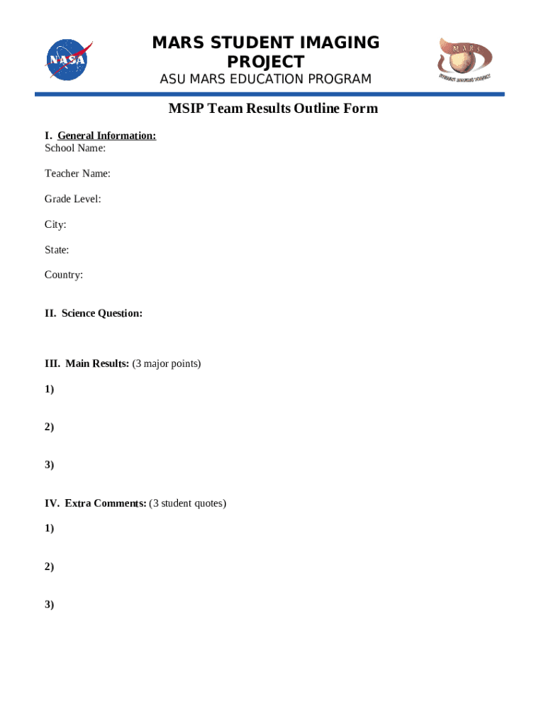 MSIP Team Results Outline - static mars asu Doc Template | pdfFiller