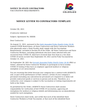 notice letter to contractors template Doc Template | pdfFiller