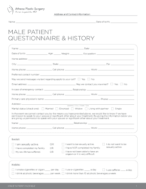Fillable Online MALE PATIENT QUESTIONNAIRE & HISTORY Fax Email Print ...