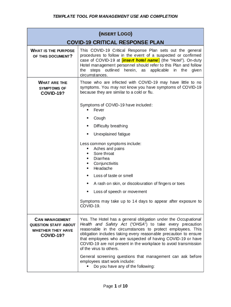 Template Tool for Management - COVID-19 Critical Response Plan(01226330 ...