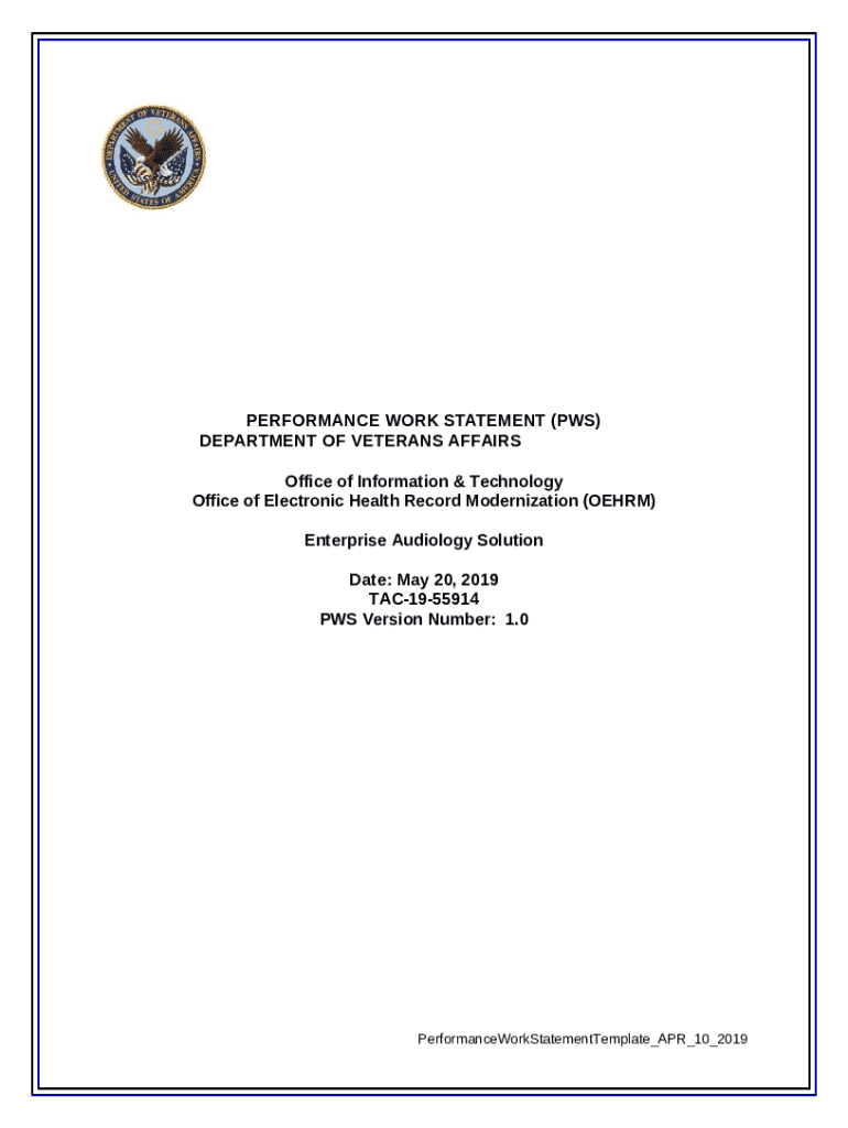 PERANCE WORK STATEMENT ... - VA Vendor Portal Doc Template | pdfFiller