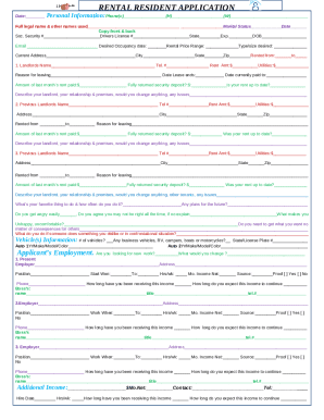 RENTAL RESIDENT APPLICATION Doc Template | pdfFiller