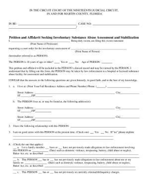 Fillable Online Petition and Affidavit for Involuntary Assessment and ...