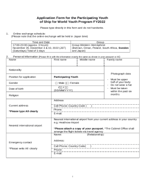 Application for the Participating Youth of the 21st Ship for World ...