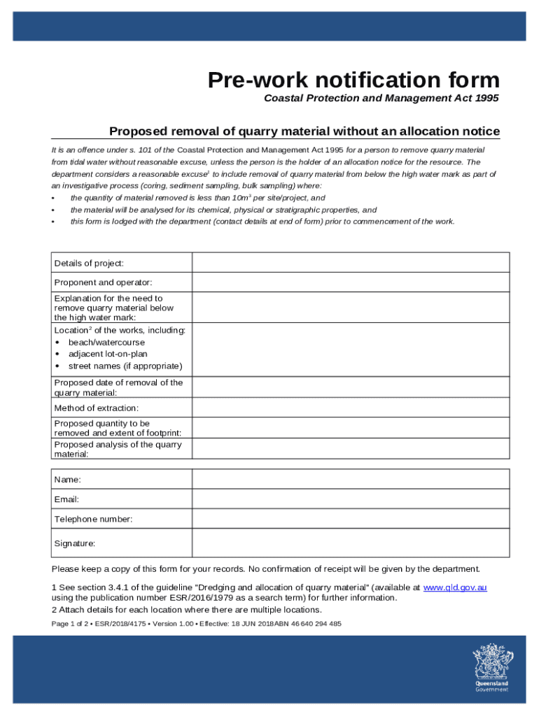 Pre-work notification - Proposed removal of quarry material without an ...