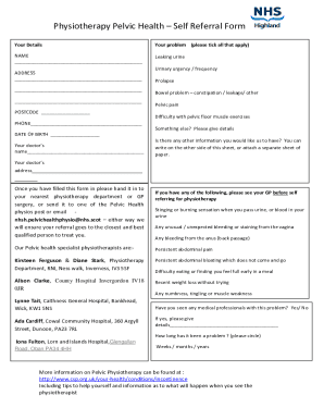 Fillable Online Physiotherapy Pelvic Health Self Referral Form Fax ...