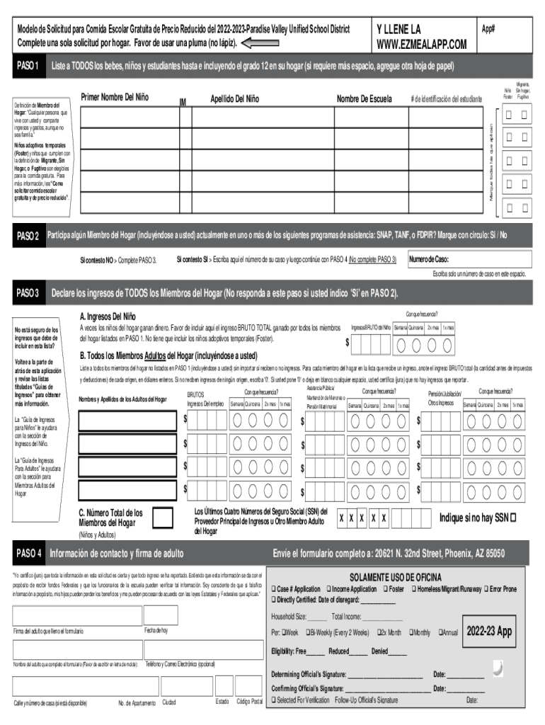 Completable En línea Free and Reduced Price Application 2022-2023 ...