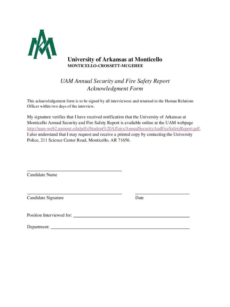 Fillable Online UAM Annual Security and Fire Safety Report ...