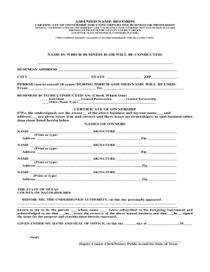 Fillable Online assumed name records certificate of ownership for ...