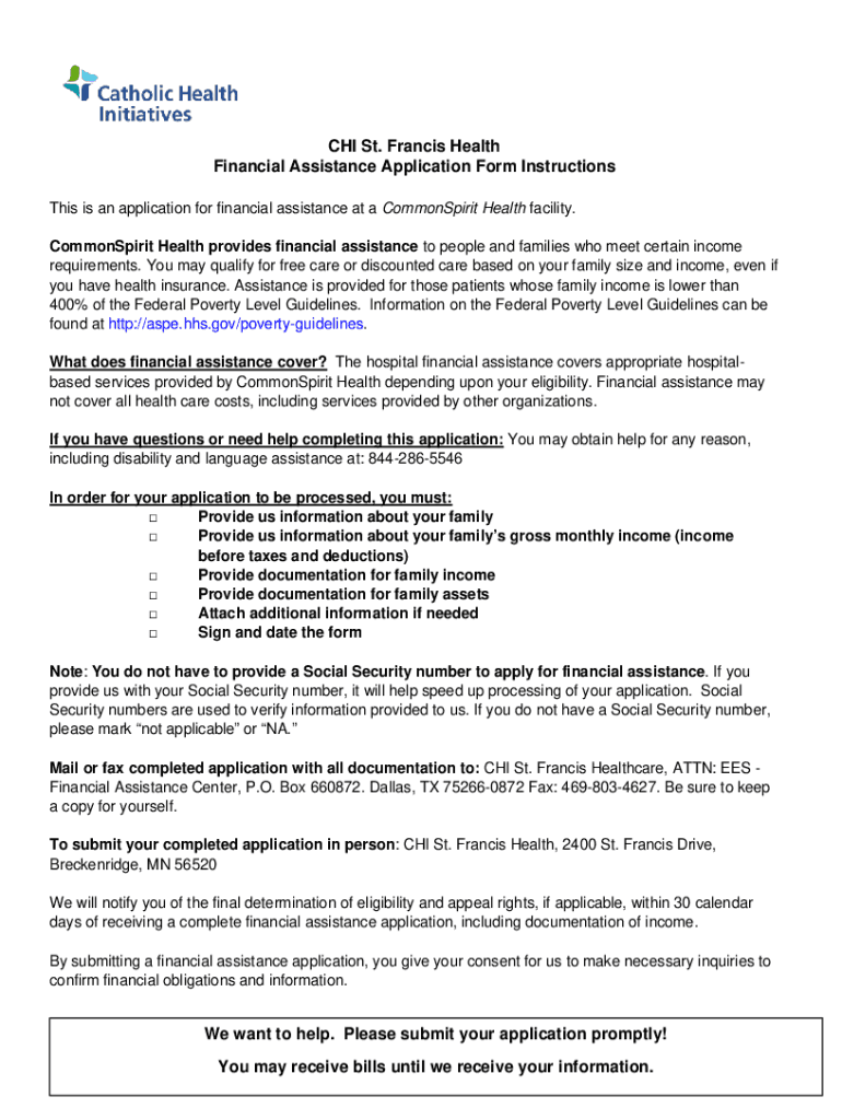 Fillable Online CHI St. Francis Health Financial Assistance Application Form ... Fax Email Print ...