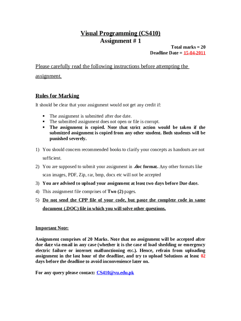 Visual Programming Cs410 Vu Video Lectures Handouts Doc Template Pdffiller