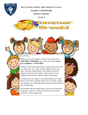 Fillable Online Dear parents, Summer holidays are meant for fun and ...