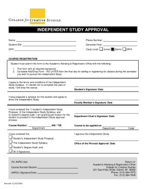Fillable Online INDEPENDENT STUDY AUTHORIZATION FORM Fax Email Print - pdfFiller
