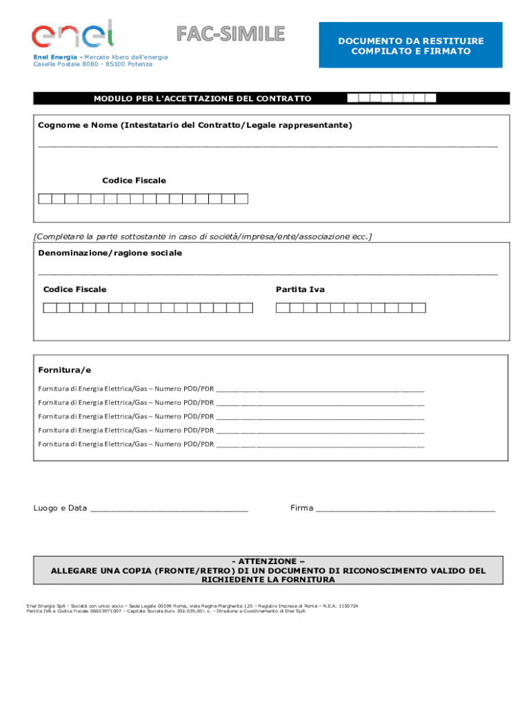 Compilabile Online Modulo Voltura Enel Energia PDF e Guida per l'Invio Fax Email Stampa - pdfFiller