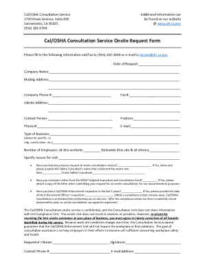 Fillable Online Cal/OSHA Consultation Service Onsite Request Form Fax ...