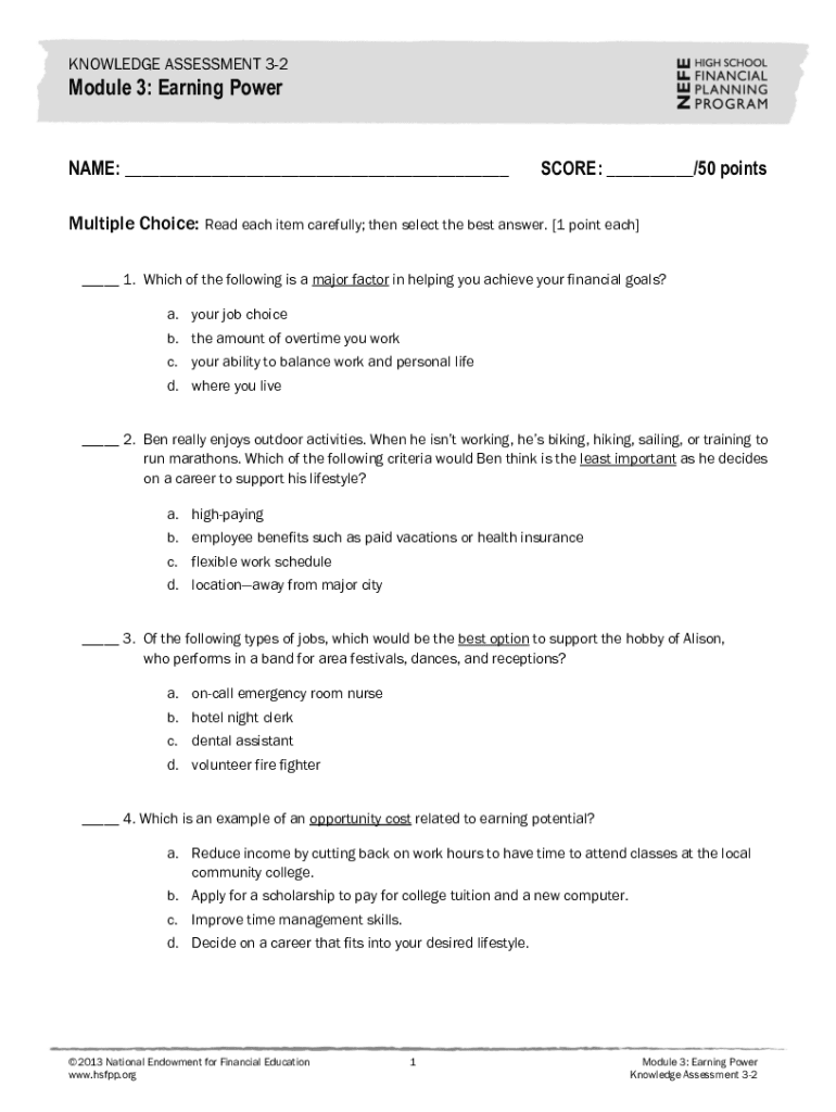 Fillable Online MODULE 3: Earning Power More Than a Paycheck 1 Creating ...