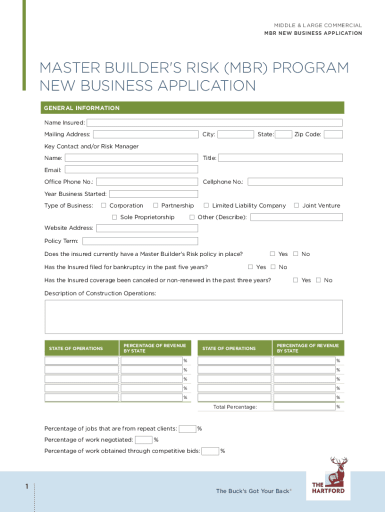 Fillable Online Master Builder's Risk (MBR) Program New Business Application Fax Email Print ...