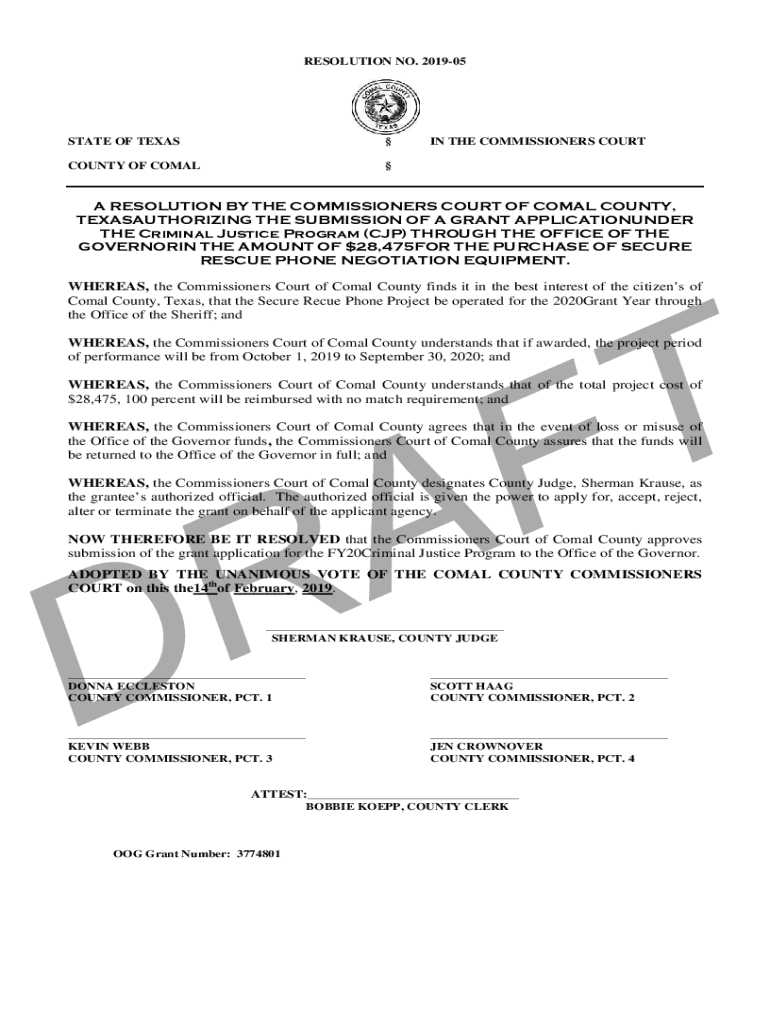 Fillable Online A RESOLUTION BY THE COMMISSIONERS ... - Comal County Fax Email Print - pdfFiller