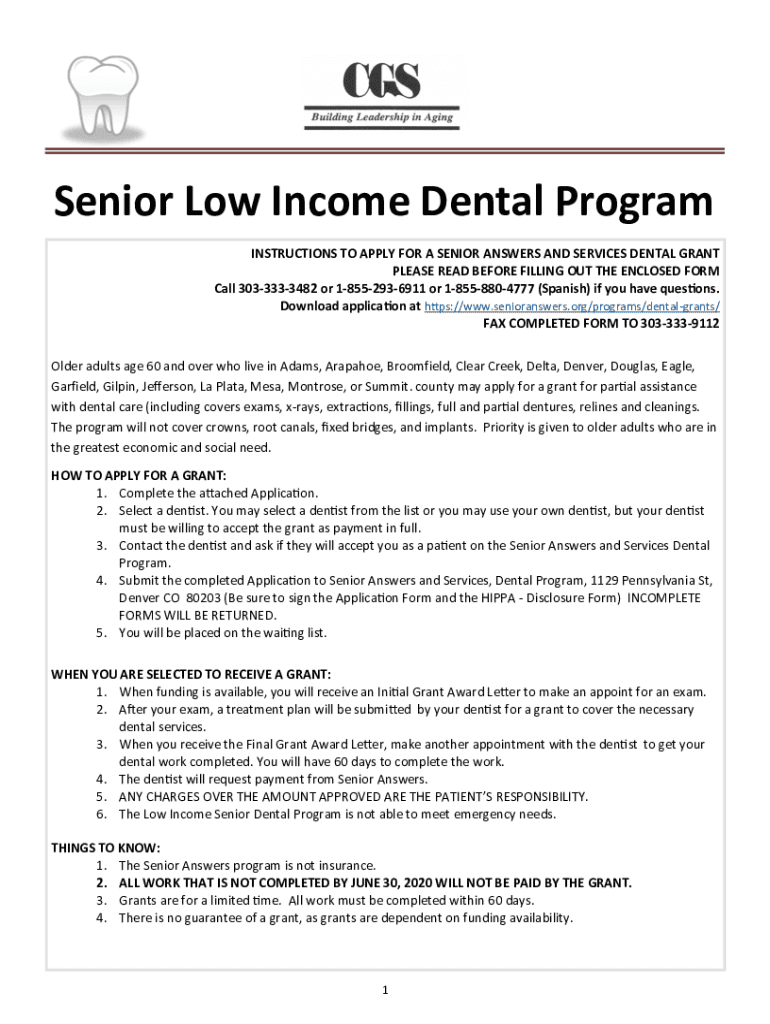 Fillable Online Dental Health Care Program for Low-Income Seniors ...