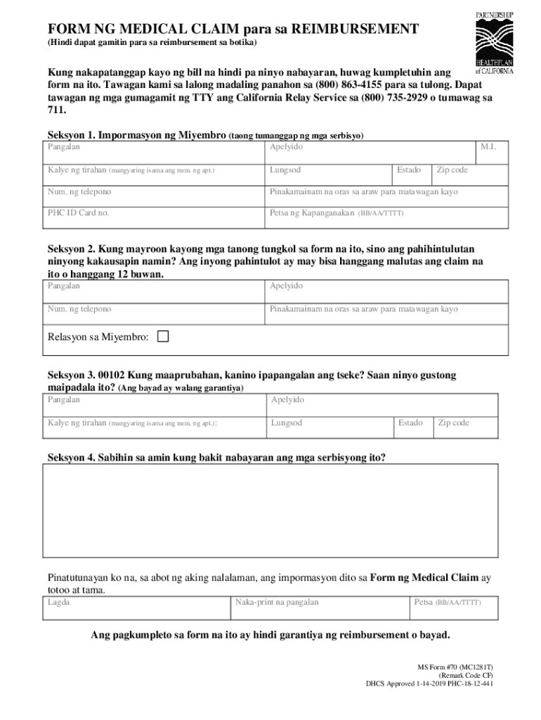 Fillable Online statement of medical claims - Physicians Health Plan ...