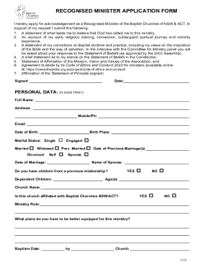Fillable Online recognised minister application form Fax Email Print ...