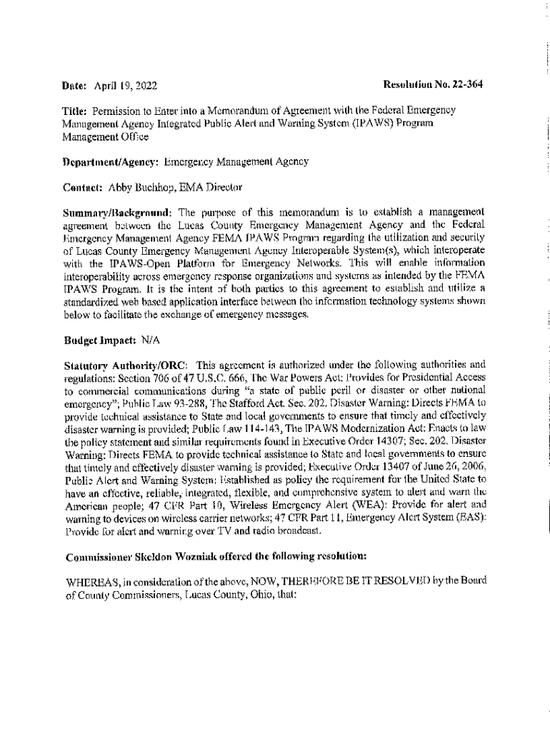 Fillable Online IPAWS Memorandum of Agreement (MOA) Application - FEMA ...