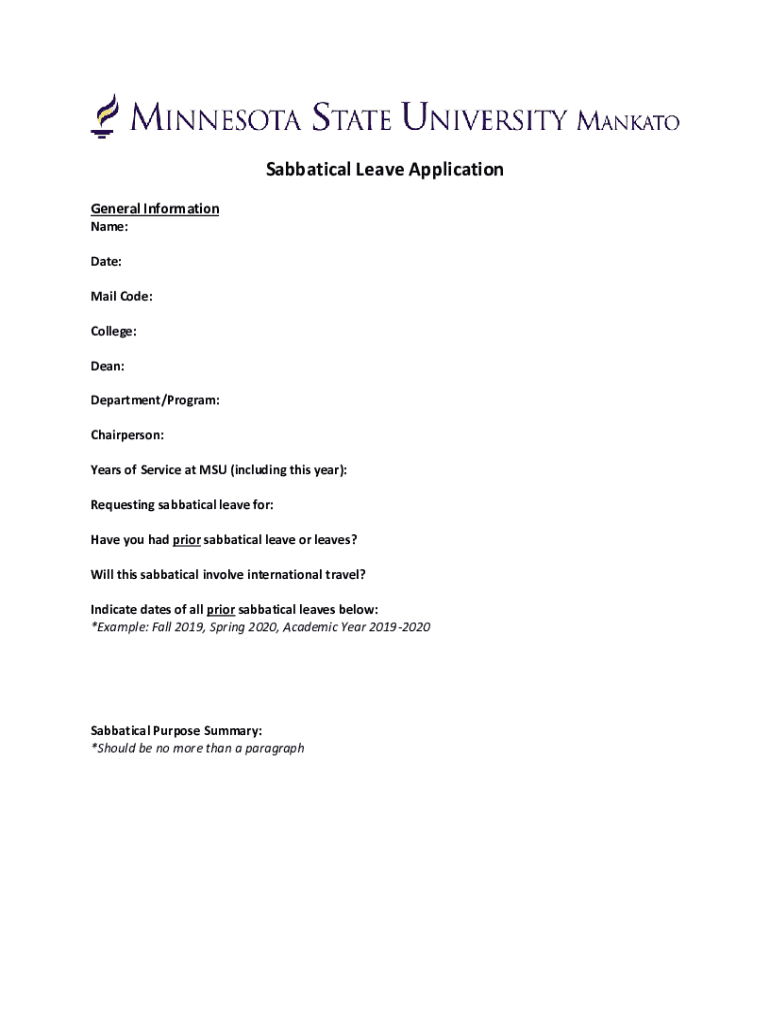 Fillable Online MSUAASF Sabbatical Leave Application Article 15 ...