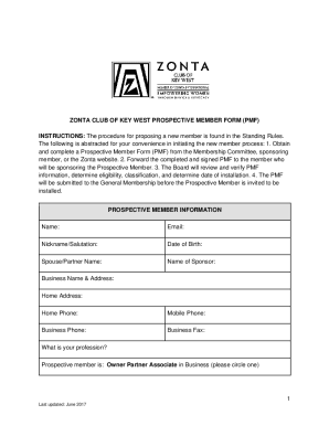 Fillable Online 1 ZONTA CLUB OF KEY WEST PROSPECTIVE MEMBER FORM ...