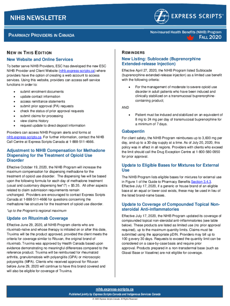 Fillable Online Welcome to the Non-Insured Health Benefits (NIHB ...