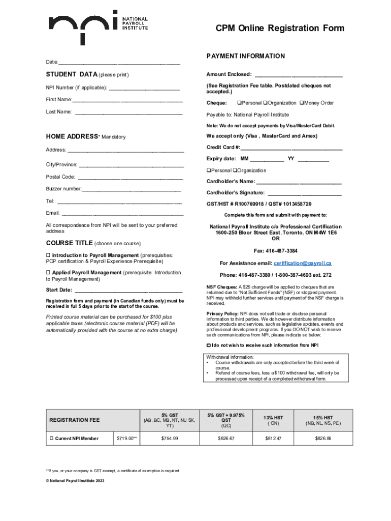 Fillable Online CPM Online Registraton Form Fax Email Print - pdfFiller