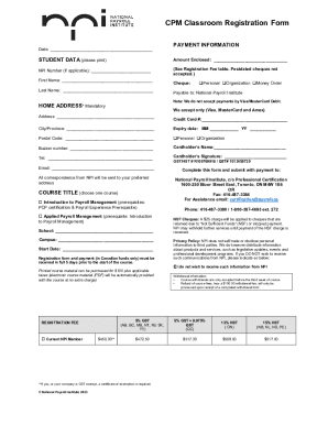 Fillable Online CPM Classroom Registraton Form Fax Email Print - pdfFiller