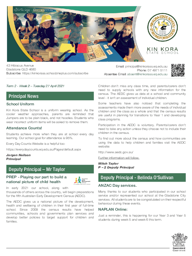 Fillable Online kinkorass eq edu Kin Kora State School, Gladstone Fax ...