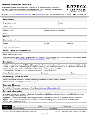 Fillable Online Approved Form 12.20 Hire of a Metered Standpipe - Cassowary ... Fax Email Print ...