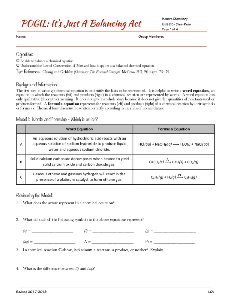 Fillable Online POGIL: It's Just A Balancing Act - Anderson's Science ...