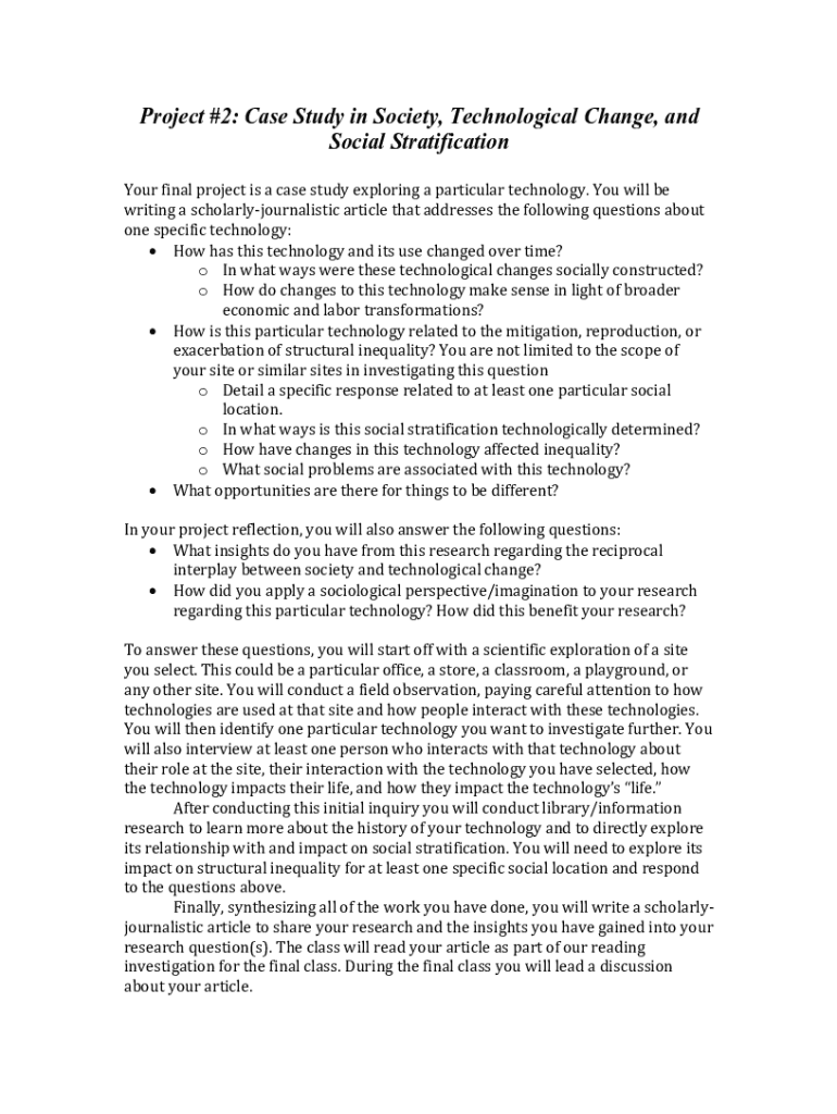 Fillable Online Project #2: Case Study in Society, Technological Change ...