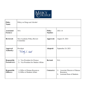 Fillable Online Policy Name: Policy on Drugs and Alcohol Associated ...