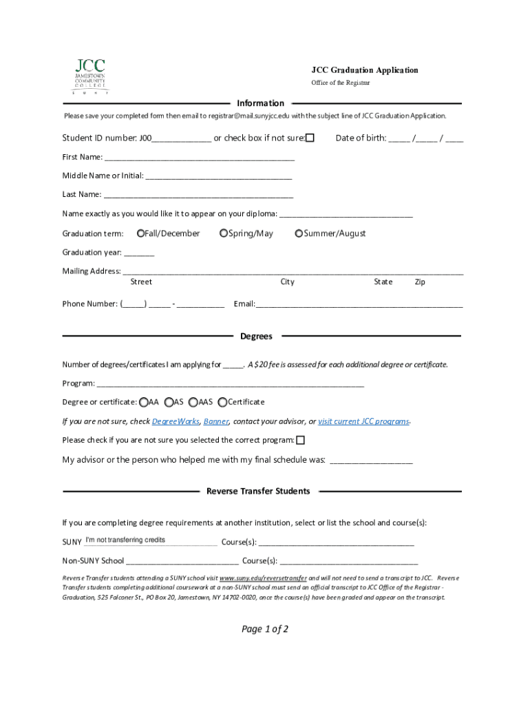 Fillable Online JCC Graduation Application Fax Email Print - pdfFiller