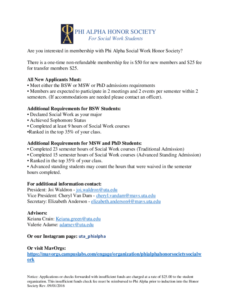 Fillable Online PHI ALPHA HONOR SOCIETY - For Social Work Students Fax Email Print - pdfFiller