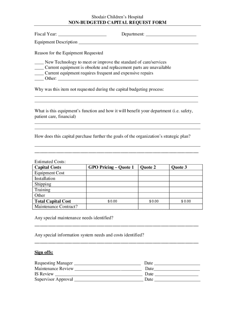 Fillable Online Non Budgeted Capital Request Fax Email Print - pdfFiller