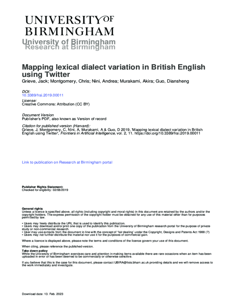 Fillable Online pure-oai bham ac Mapping lexical dialect variation in ...