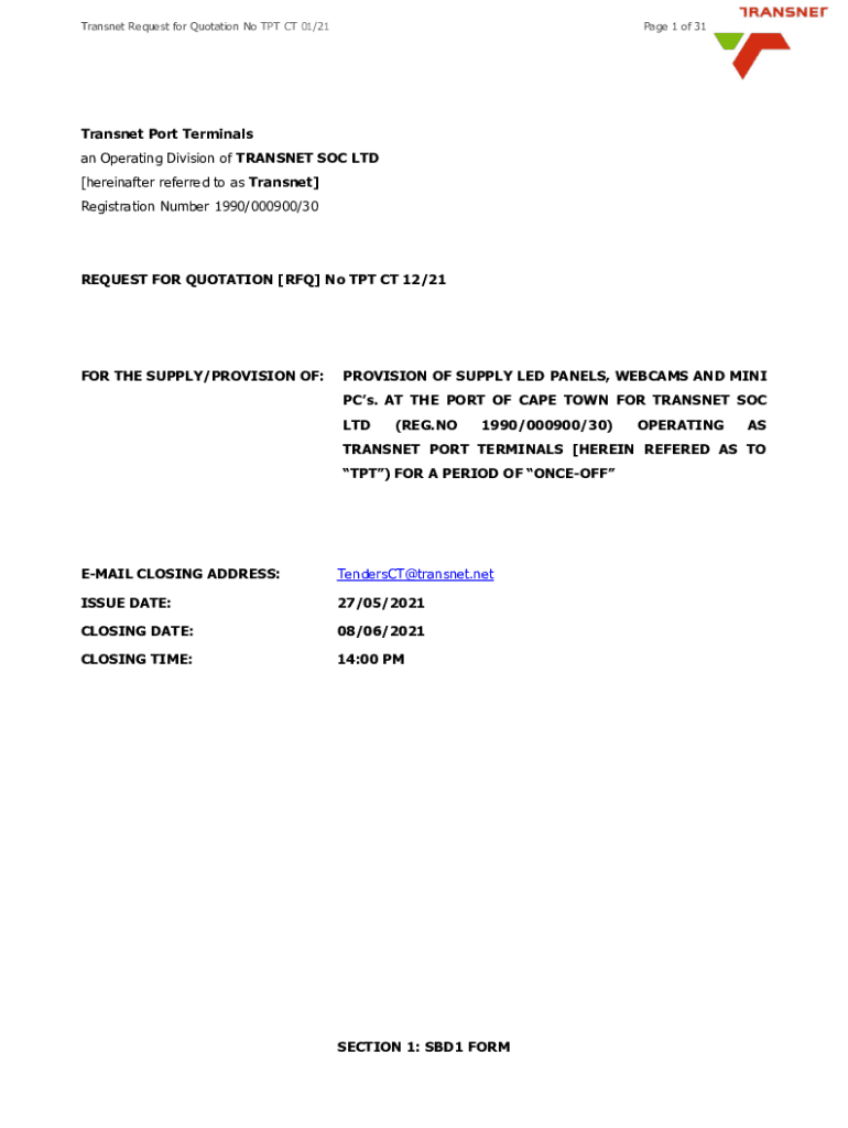 Fillable Online Transnet Request for Quotation No TPT CT 07/21 Fax Email Print - pdfFiller