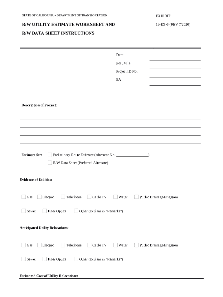 R/W UTILITY ESTIMATE WORKSHEET AND R/W DATA SHEET INSTRUCTIONS - dot ca ...