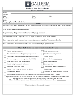 Fillable Online Esthetician Client Intake Form & TemplateFree PDF ...