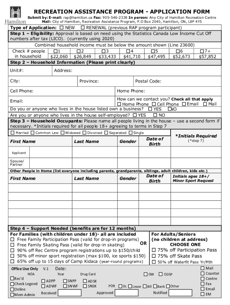 Fillable Online RecReation Fee assistance PRogRam - aPPlication FoRm Fax Email Print - pdfFiller