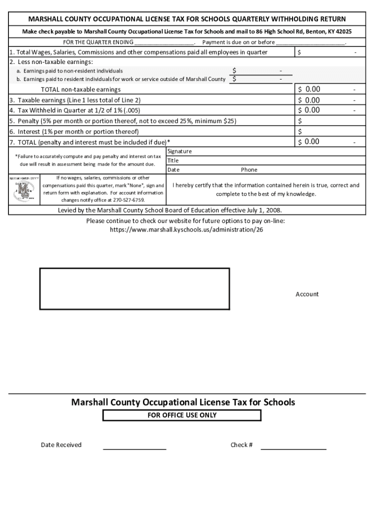 Fillable Online marshall county occupational license tax for schools ...