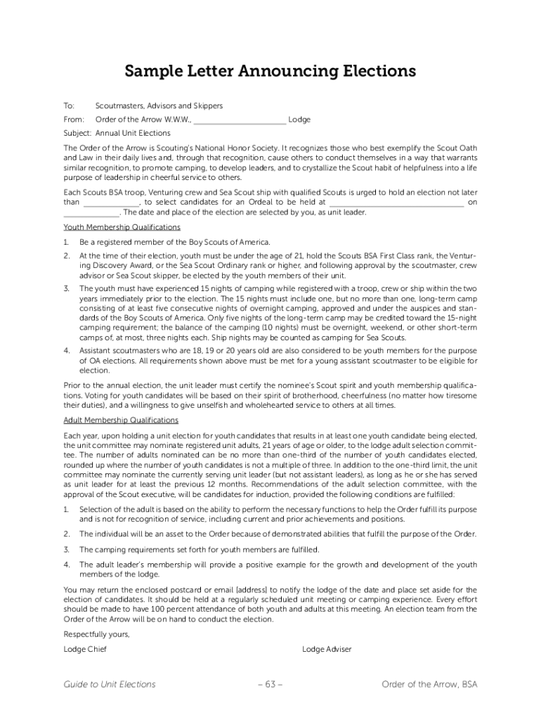 Fillable Online Sample Letter Announcing Elections Fax Email Print ...
