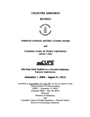 Fillable Online COLLECTIVE AGREEMENT BETWEEN TORONTO ... Fax Email Print - pdfFiller