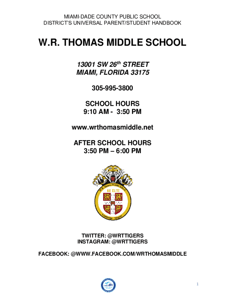 Fillable Online W. R. Thomas Middle School - Miami, Florida ...