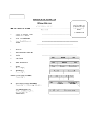 Fillable Online KIRKEE CANTONMENT BOARD APPLICATION FORM Fax Email ...