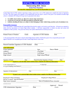 Fillable Online Dance Form for Guests - Central High School Fax Email Print - pdfFiller